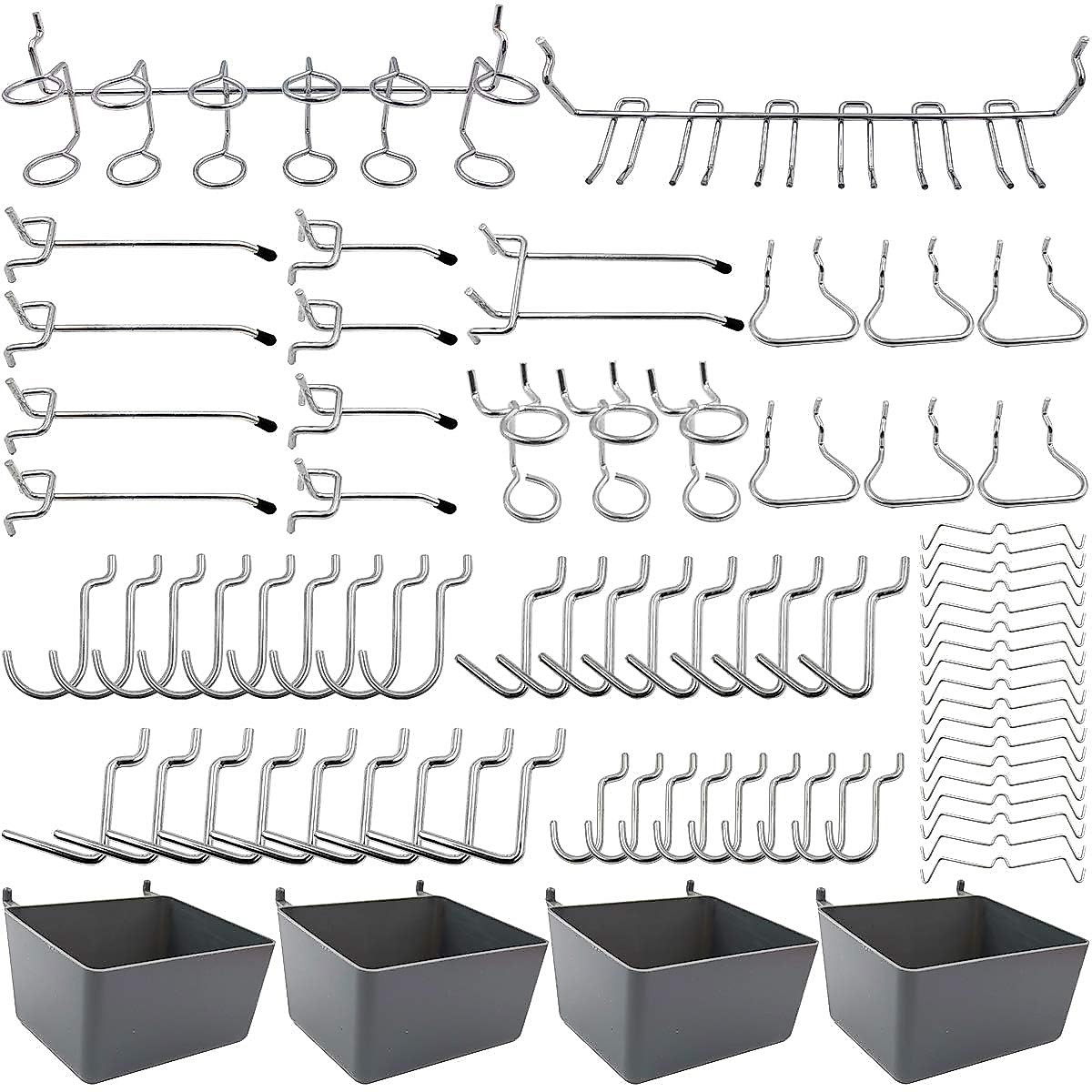 FRIMOONY Pegboard Hooks Assortment with Pegboard Bins, Peg Locks, for Organizing Various Tools, 80 Piece