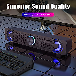 Smalody Small Computer Speakers for Desktop Gaming Monitor, PC Speakers for Desktop Monitor, Computer Speaker Wired USB Powered, Mini Soundbar with Cool Led Light Effect