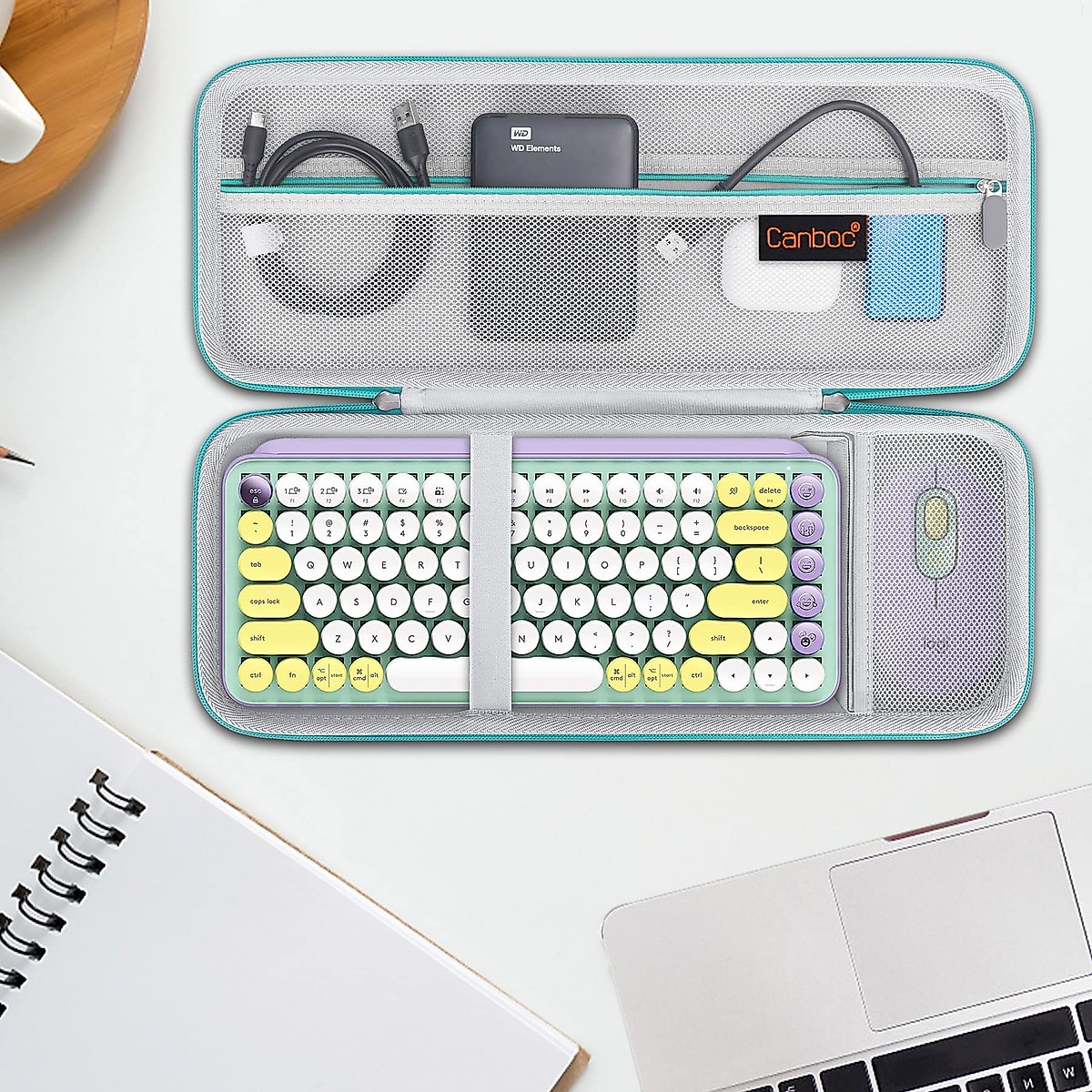 Canboc Hard Carrying Case for Logitech POP Keys Mechanical Wireless Keyboard and POP Wireless Mouse, Mesh Pocket fits Cables, USB Receiver, Spare Keycaps and More Accessories, Mint Green