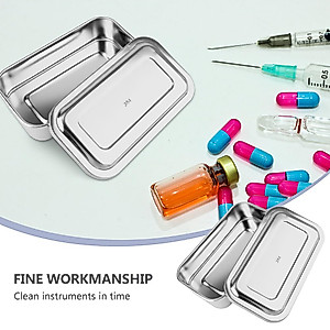 Baluue Stainless Steel Instruments Trays with Lid, Plate Trays Boxs, Sterilized Metal Box Organizer for Lab Instrument Container Supplies Silver 8 Inch