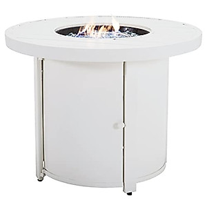 Signature Design by Ashley Outdoor Sundown Treasure Round Fire Pit Table, White