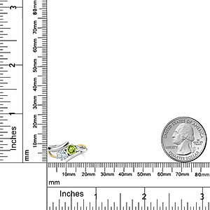 Gem Stone King 925 Silver and 10K Yellow Gold Green Peridot and Sky Blue Aquamarine with Lab Grown Diamond 2 Stone Crossover Women Ring (1.07 Cttw, Available in size 5, 6, 7, 8, 9)