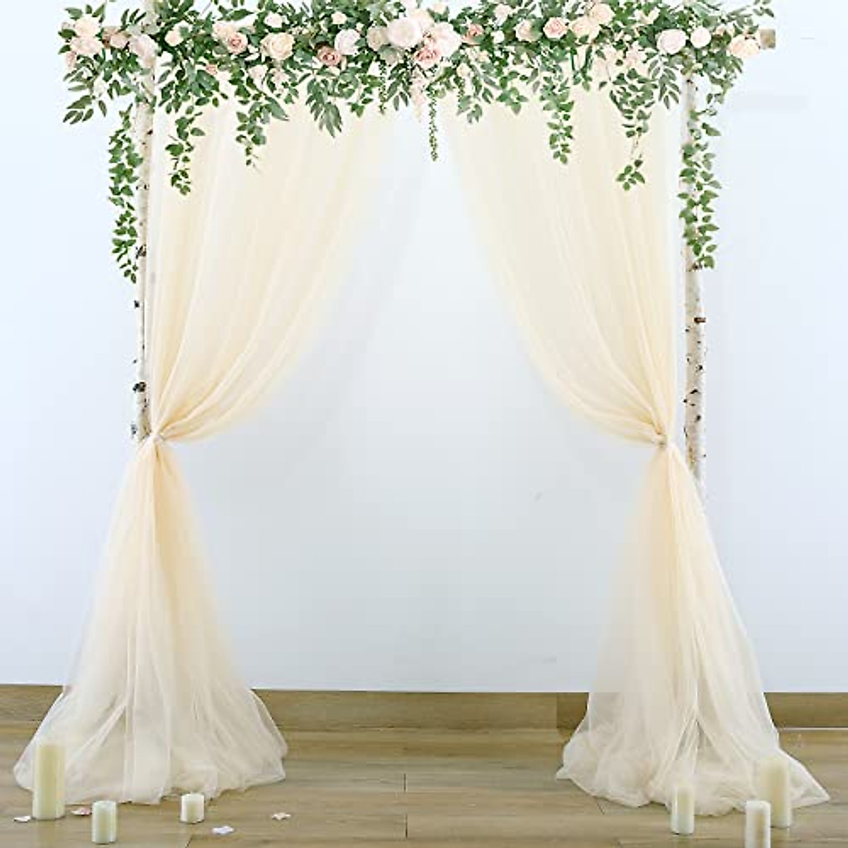 Tulle Backdrop Curtain for Parties 10ftx8ft Champagne Sheer Backdrop Curtain for Wedding Birthday 2Panles 5ftx8ft