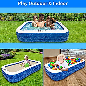 Inflatable Swimming Pool, 118" X 72" X 20" Full-Sized Family Pool, Kiddie Pool, Blow Up Pool for Baby, Kids, Kiddie, Adult Inflatable Pool for Backyard, Outdoor, Garden, Ground & Summer Water Party