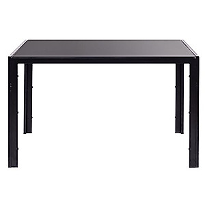 IDS Online 7 Pieces Modern Glass Dining Table Set Faxu Leather With 6 Chairs Black.