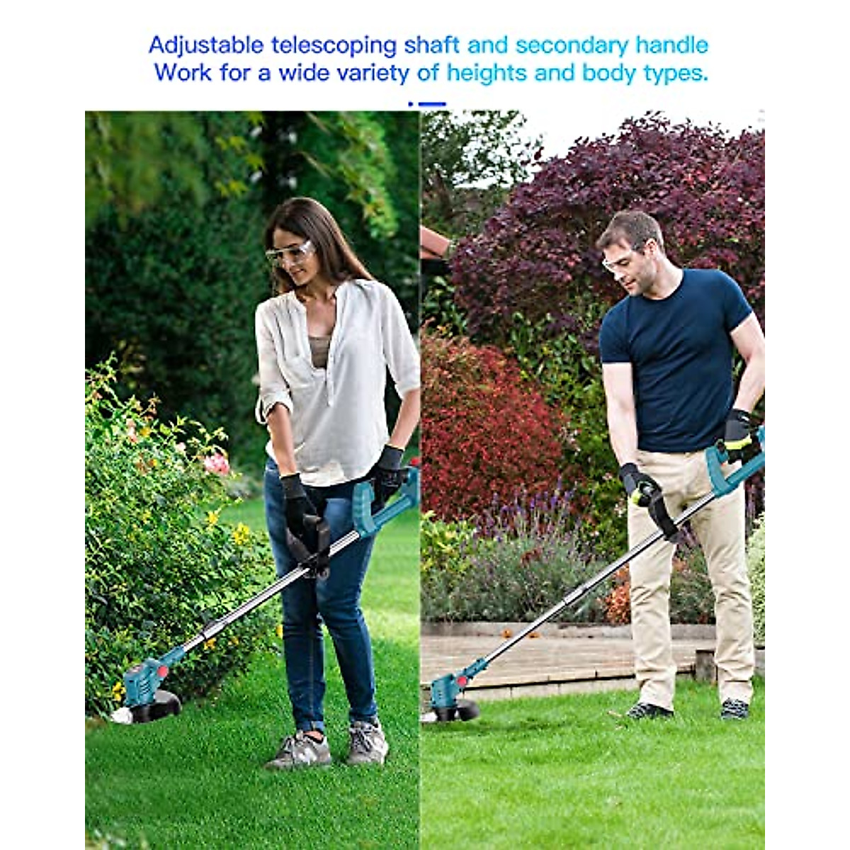 Weed Wacker Cordless 21V, 47" Adjustable String Trimmer, Brush Cutter Lawn Edger Battery Powered 3000mAh, Lightweight Cordless Weed Eater Grass Trimmer for Lawn Trimming Lawn Care