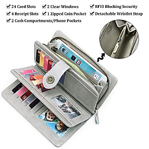 FALAN MULE Women's Wallet Genuine Leather RFID Blocking Large Capacity Trifold Ladies Wallet Wristlet Clutch Card Holder