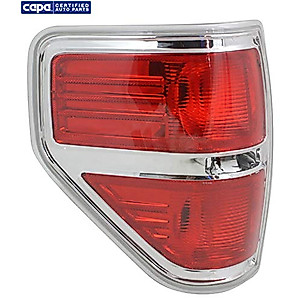 Evan Fischer Driver Side Tail Light Compatible with 2009-2014 Ford F-150 Styleside Red Lens Chrome Trim CAPA
