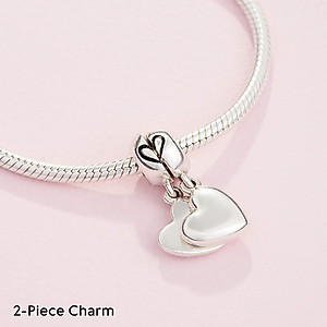 Pandora Mother & Son Heart Split Dangle Charm - Compatible Moments Bracelets - Jewelry for Women - Gift for Women in Your Life - Made with Sterling Silver & Enamel