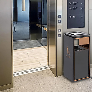 Lvrunben Indoor Outdoor Trash Can, Black-Gold Stainless Steel Commercial Trash Can with Lid,Removable Inner Bucket Trash Bin for Home, Office and Elevator Entrance-13 Gallon