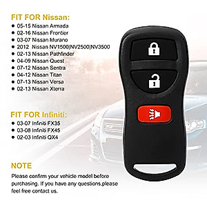 Pilida Keyless Entry Remote Control: Car Key Fob Compatible with Infiniti Nissan Armada Frontier Murano Pathfinder Quest Sentra Titan Versa Xterra| FX35 FX45 QX4 Replacement for KBRASTU15 (2 Pack)