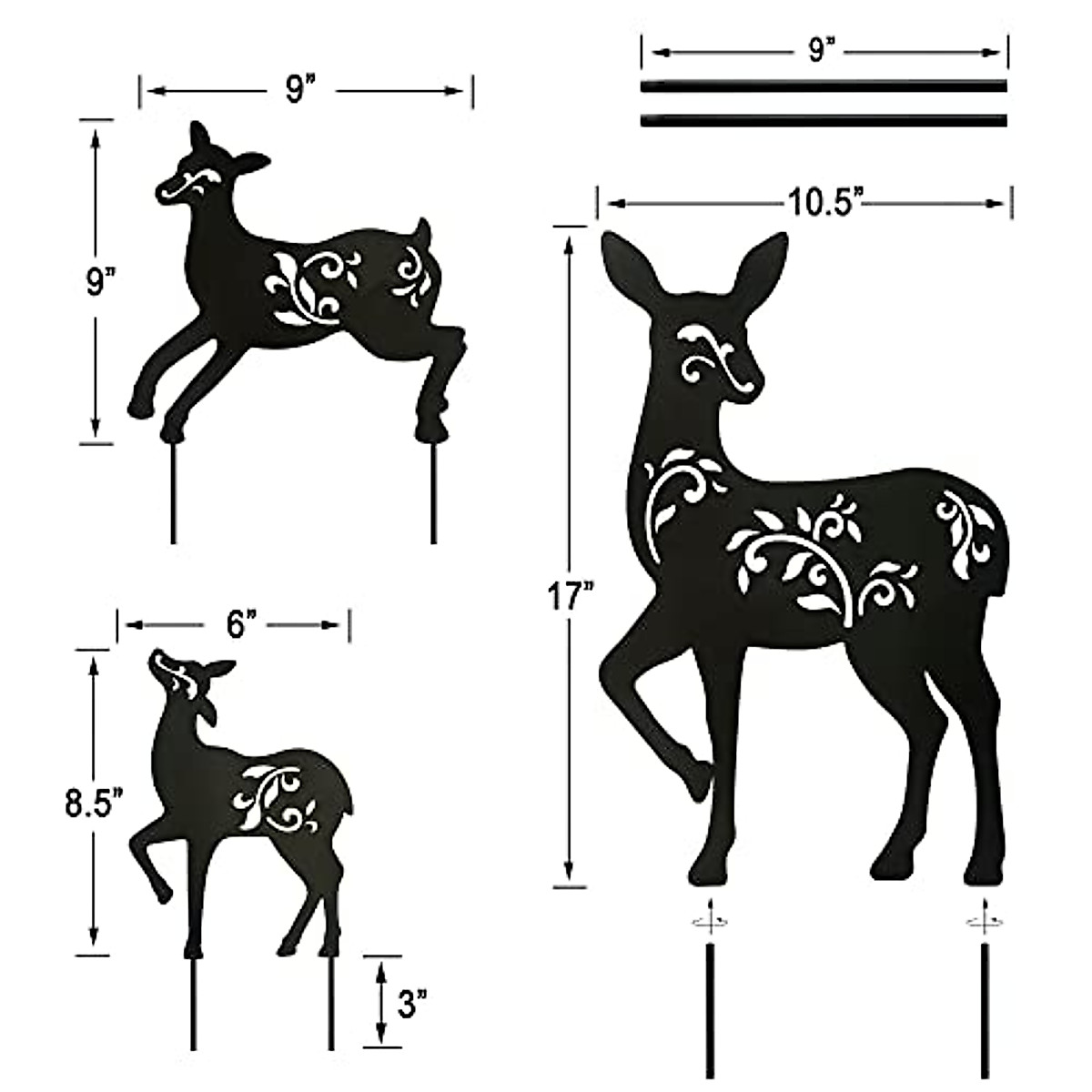 Hokfirm Metal Deer Stake, Outdoor Metal Animal Statue, Silhouette Deer Stake, Outdoor Decorative Metal Animal Stakes, Set of 3