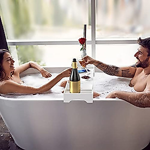 WINFFOR Acrylic Bathtub Tray, Expandable Bathtub Caddy, 1 or 2 Person Bath Tray, Luxury Bath Caddy Adjustable Bath Tub Table Caddy (White)