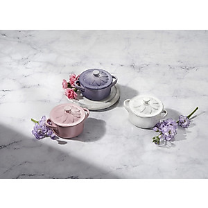 Le Creuset Stoneware Mini Round Cocotte with Flower Lid, 8oz., Meringue