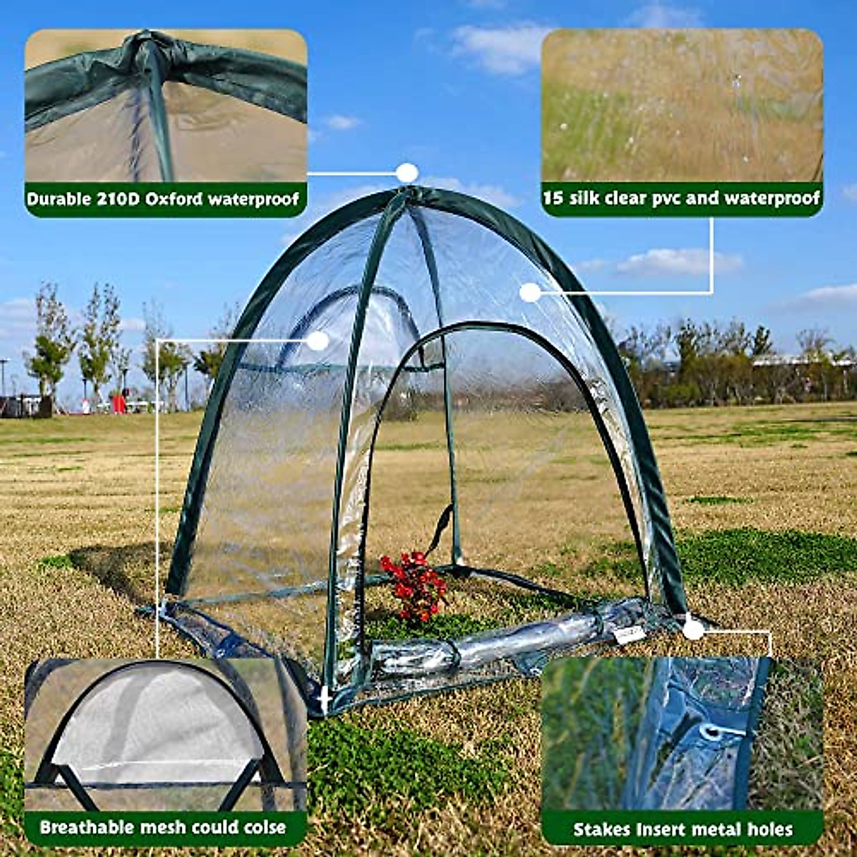 Pop Up Greenhouse Pack of 2 Mini Flower House Backard Garden Plant Cover for Cold Forst Protection PVC Sunshine Room with Stakes and Carrybag (28x28x32inch)
