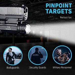 DefendTek Tactical Gun Flashlights - Compact, Rail-Mounted LED Light for Shotgun, Pistol, Rifle and Handgun - Weapon and Gun Accessories - DT-M1C﻿