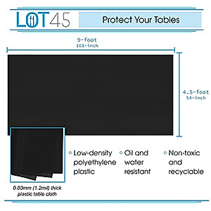 Lot45 Black Plastic Tablecloths - 54 x 108 in Disposable Tablecloths for Rectangle Tables Disposable Table Covers, 12pk
