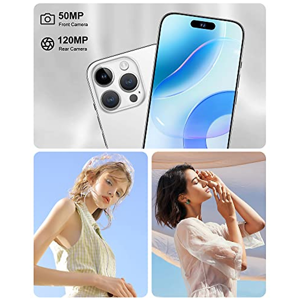 WV LeisureMaster A14 Pro 5G Unlocked Smartphone 108MP Camera 7300mAh 6.82" FHD+ Display 120HzD Cell Phone Unlocked 4GB+128GB/256GB Expandable Dual SIM Smart Phone,GPS Fingerprint/Face ID (White)