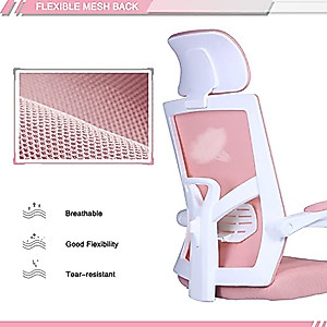 Qulomvs Mesh Ergonomic Office Chair with Headrest and Backrest 90-135 Adjustable Computer Executive Desk Chair with Wheels 360 Swivel Task Chair(Pink)