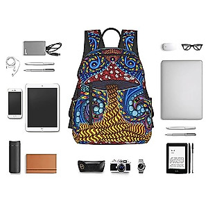 Supdreamc Psychedelic Mushroom Art Daypack Backpack Durable Polyester Multipurpose Anti-Theft Shoulder Bag Big Capacity Gym Outdoor Hiking Backpack With Smooth Zippers