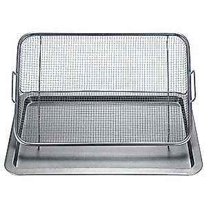Air Fryer Basket For Oven, 18.1x11.8inch Stainless Steel Large Air Fryer Tray For Oven, Non-sitck Grill Basket Air Fryer Pan, Baking Sheet Cookie Sheet 2 Piece Set
