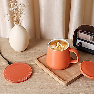 APEKX 2024 Upgraded Self-Heating Ceramic Mug - Stable 130°F Temperature, 15W Wireless Phone Charging, 12.8 fl oz Capacity - USB-C Enabled. (Tangerine)