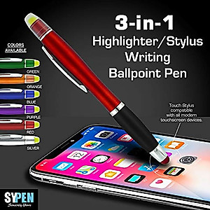 Personalized Pens with Highlighter and Stylus -200 Pack Bulk-Free Imprint - 3 In Bible Highlighter, Ballpoint Pen, and Stylus Combo- add Custom Name, Logo or Gift Message- Red