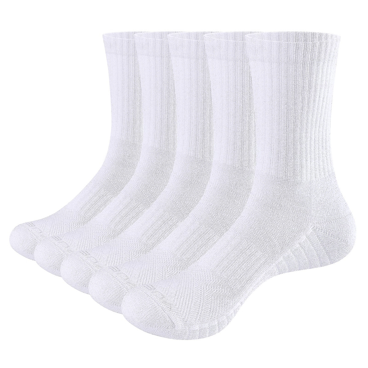 YUEDGE Women's White Training Athletic Socks Moisture Wicking Cotton Cushioned Crew Socks For Women 6-9, 5 Pairs