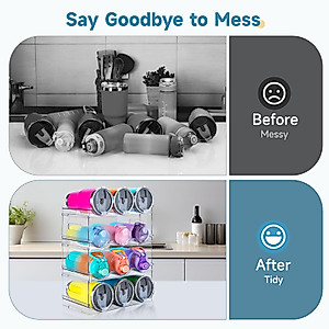 IROONN Large Compartment Water Bottle Organizer, Stackable Water Bottle Organizer for Cabinet, 4 Tier Water Bottle Holder for Kitchen Pantry, Plastic Wine Rack Tumbler Travel Cups Storage