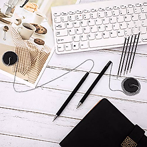 Security Pen Set with Bead Chain and Pen Holder, Desktop Pens with Chains, Blank Ink Refills for Office Bank Supplies, Black (20 Pieces)