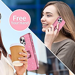 OCYCLONE iPhone 14 Pro Max 6.7" Glitter Diamond Case with Ring Stand - Pink, Women's Protective Cover