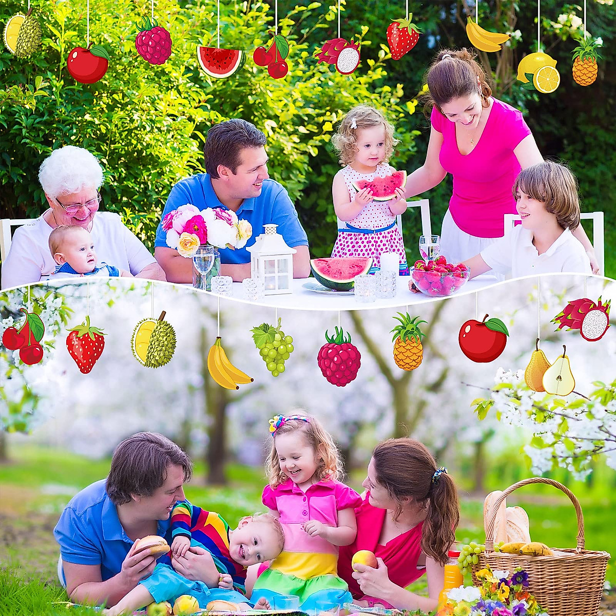 48 Pcs Tutti Frutti Party Colorful Fruit Cutouts Lemon Cutout Strawberry Pineapple Apple Watermelon Grape Cutout for Classroom Bulletin Board Wall Tropical Fruit Hawaiian Luau Beach Summer Party Decor