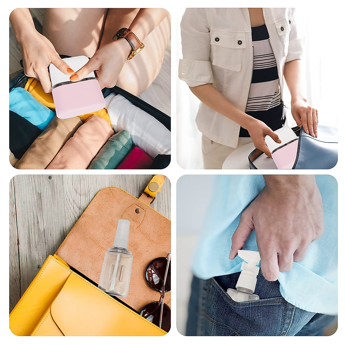 Unaone Travel Bottles Set for Toiletries, 3 in 1 Travel Container Leak Proof Plastic Refillable Travel Bottles Set, Travel Accessories Kits for Shampoo Lotion Liquids, Pink