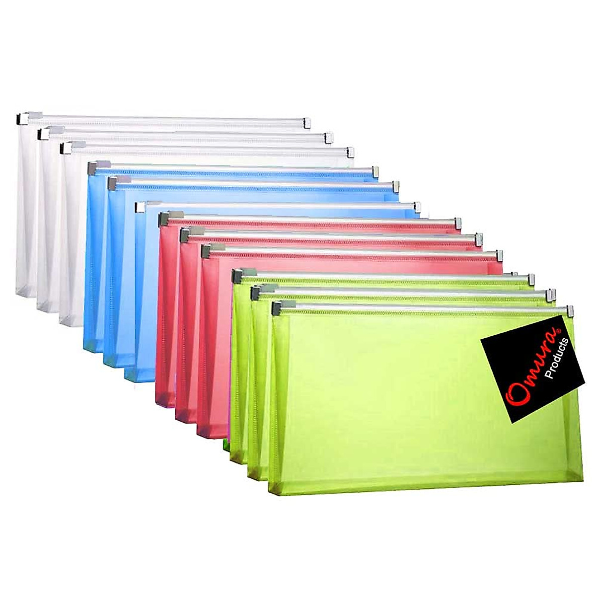 OMURA Plastic Envelopes with Zipper #10 Size (5.25" x 1" x 10"), (Pack 12)