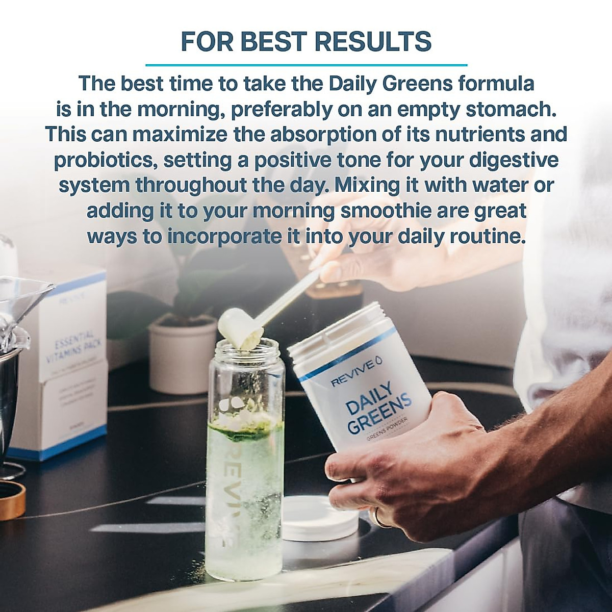 Revive MD Daily Green Powder Superfood (Chocolate) - Supergreens Powder to Support Energy Levels - Green Juice Powder That Improves Fiber Intake - Vegetable Powder Supports Digestion and Gut Health