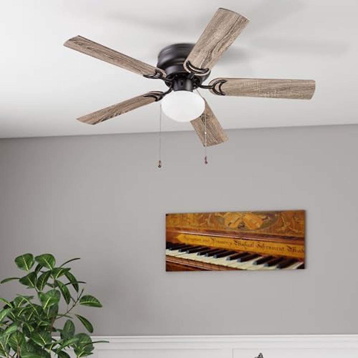 Prominence Home Alvina Traditional 44 Inch Ceiling Fan with Light, LED Flush Mount Ceiling Fan, Indoor Fan with 5 Blades, Gray Pine and Maple Brown Blade Finish Options, Bronze (51584-01)