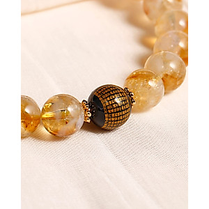 Jewever Geniune Natural Quartz Beaded Bracelet for Women Agate Sutra Beads Amulet Bracelet Stretch Healing Crystals and Gemstones Gifts for Jewelry (Citrine)
