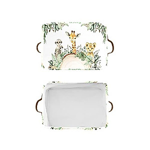 Safari Wild Animal Personalized Storage Bins Basket Cubic Organizer with Durable Handle for Shelves Wardrobe Nursery Toy 1 Pack