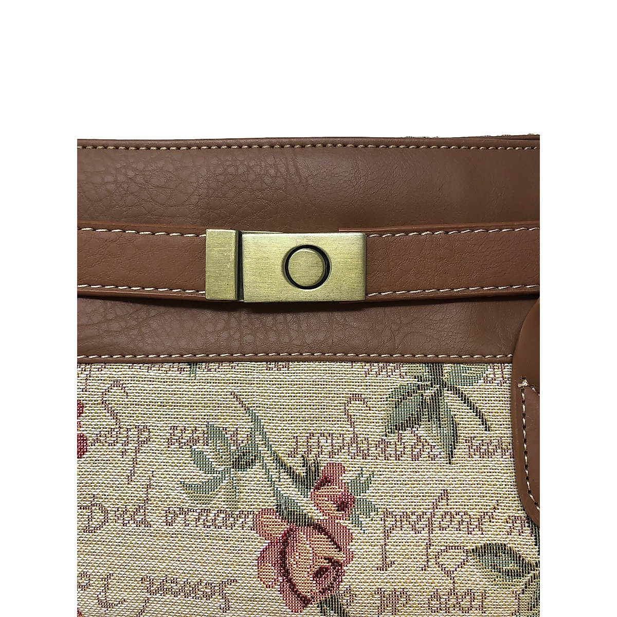 BANBERRY DESIGNS Pink Rose Tapestry Tote Bag With Brass Buckles 15