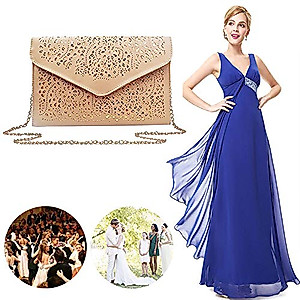 ZLMBAGUS Women Hollow Out Floral Pattern Envelope Handbag Fashion PU Tote Evening Clutch Chain Crossbody Shoulder Bag Beige