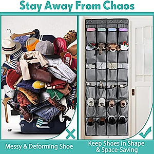 Shappy 3 Pack Over the Door Shoe Organizer Rack with 24 Large Fabric Pockets 12 Metal Hooks for Hanging Closet Holder Storage Men Women