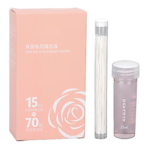 Akozon 70pcs Ear Hole, Floss Odor Removal 15ml Earrings Cleaning Solution Liquid Care Cleaner Kit (Rose) Piercing Aftercare Set for Girls Women Men