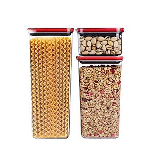 Kitchen Pantry 3 Set Airtight Smart Seal Dry Food Storage with Lid, Modular, Stackable, Square, Clear Canister for Cereal, Sugar, Flour, Snack, Coffee, Pasta Container (0.6L, 2.1 L, 2.7L)