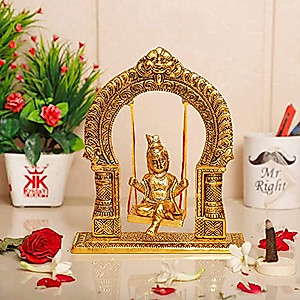Laddu Gopal Swing Jhula/Krishna Jhula palna for Temple/Pooja Room, Decor Your Home,Office & Gift Your Relatives On Wedding,Anniversaries,Birthday.(22.5 cm)Gold