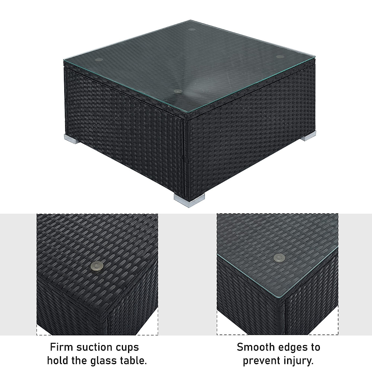 XD Designs 8-Pieces Outdoor Patio Furniture Sets, All Weather PE Wicker Sectional Sofa Set with Tempered Glass Table, Garden Conversation Set with Comfortable Cushion (Gray Cushions)