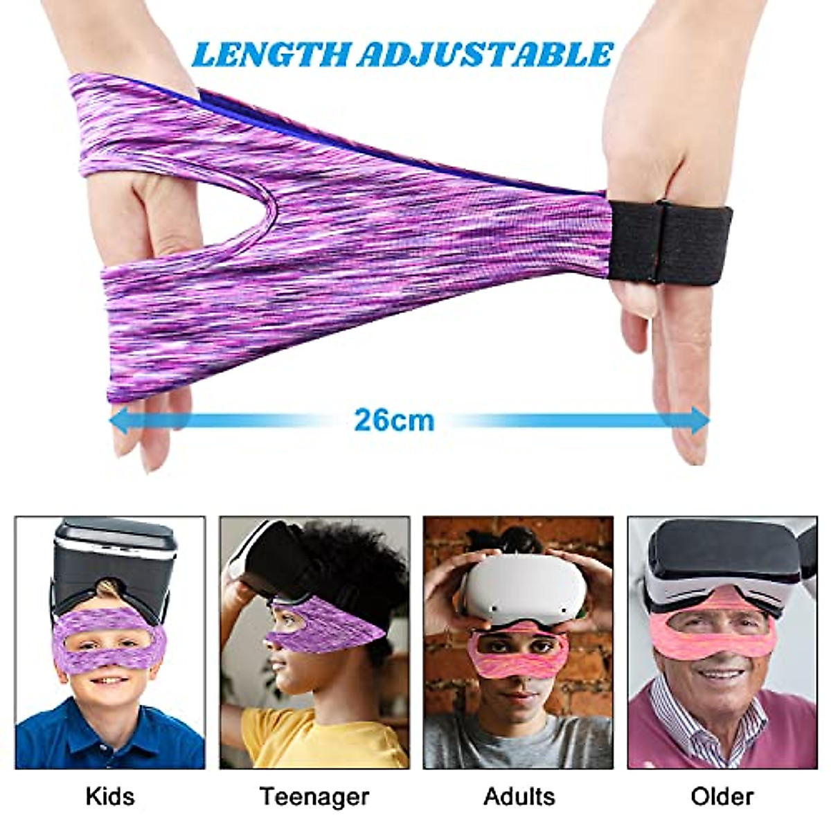 AIXOTO VR Accessories Eye Masks Face Cover Breathable Adjustable Elastic Belt Design Absorb Sweat Band VR Workout for Oculus/Mate Quest 2/Oculus Rifts 2/HTC Vive Pro 2/Oculus Go Quest 2 (2pcs)