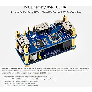Bicool Power Over Ethernet (PoE) Ethernet/USB HUB HAT for Raspberry Pi Zero/Zero W/Zero WH, 3X USB 2.0 Ports, RJ45 Ethernet Port 802.3af-Compliant