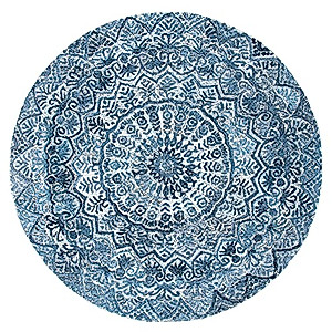 SAFAVIEH Marquee Collection 6' Round Blue/Grey MRQ110N Handmade Mandala Medallion Wool Living Room Dining Bedroom Foyer Area Rug