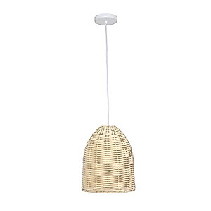 Elegant Designs PT1007-NAT Elongated Coastal Dome Rattan Downlight Pendant, Natural