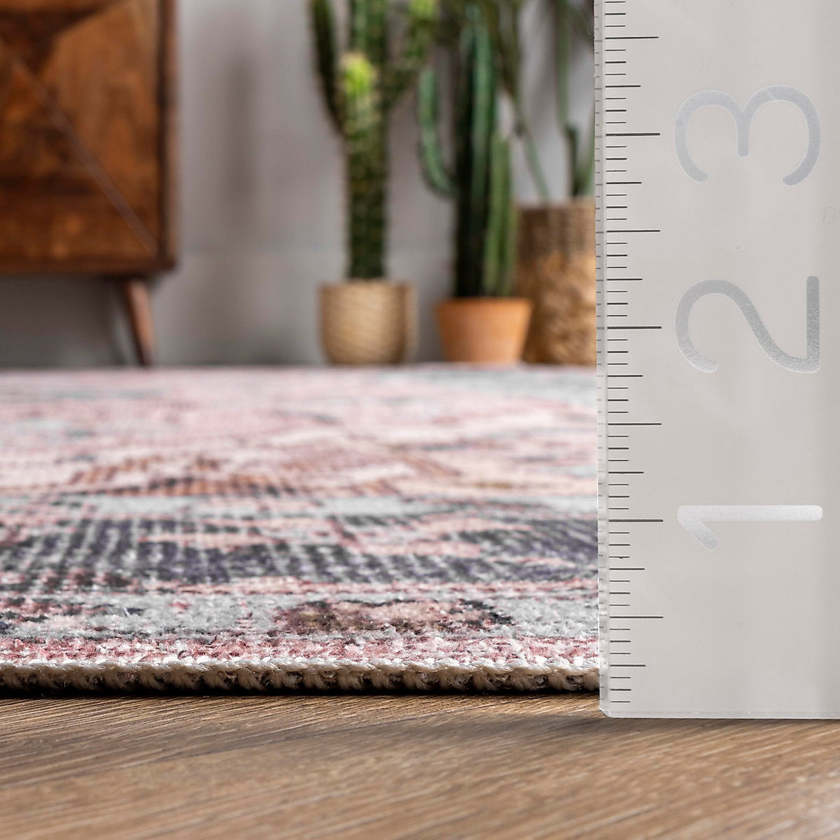 nuLOOM Sasha Machine Washable Medallion Ultra Thin Runner Rug, 2' 6" x 12', Pink